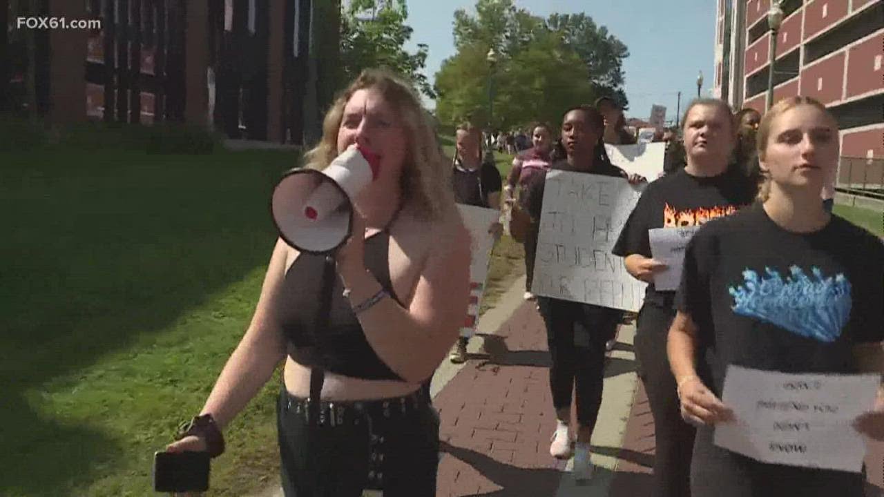 CCSU students protest after sexual assault allegations - YouTube