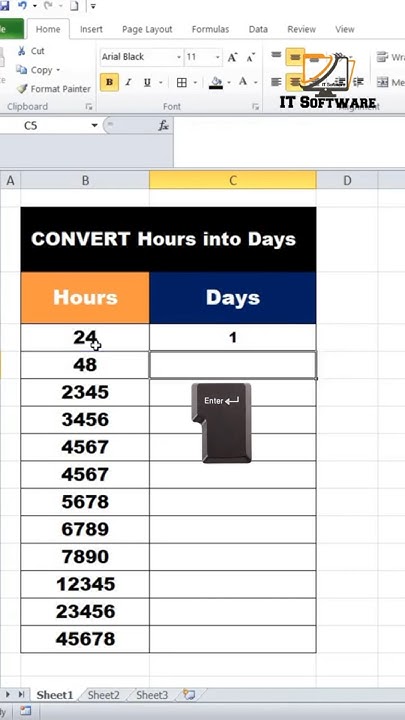 How to CONVERT Hours into Days in Excel 🔥 | Excel for Fresher | ‎#excel #short @ITSoftwares ...