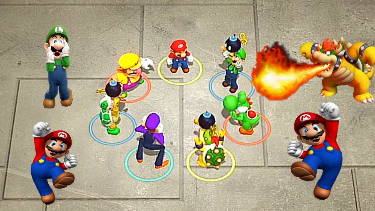 Super Mario Party Bomb Omb Powder Keg Mine- Bowser Jr vs Waluigi vs ...