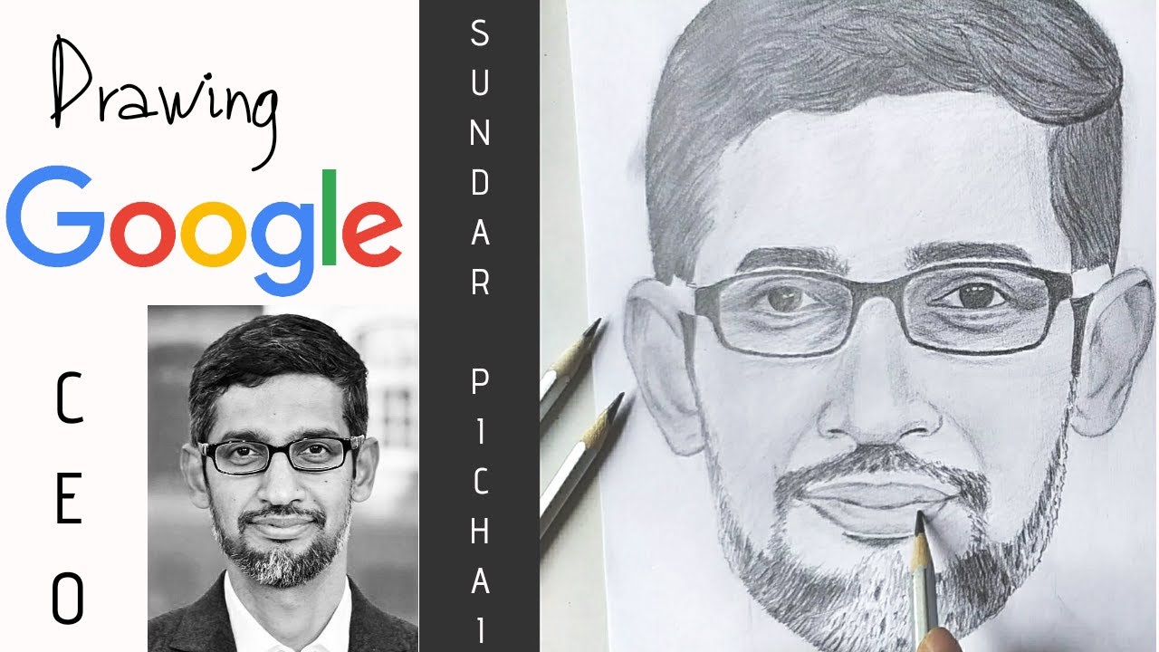 Drawing Sundar Pichai using only Graphite pencil | Google CEO ...