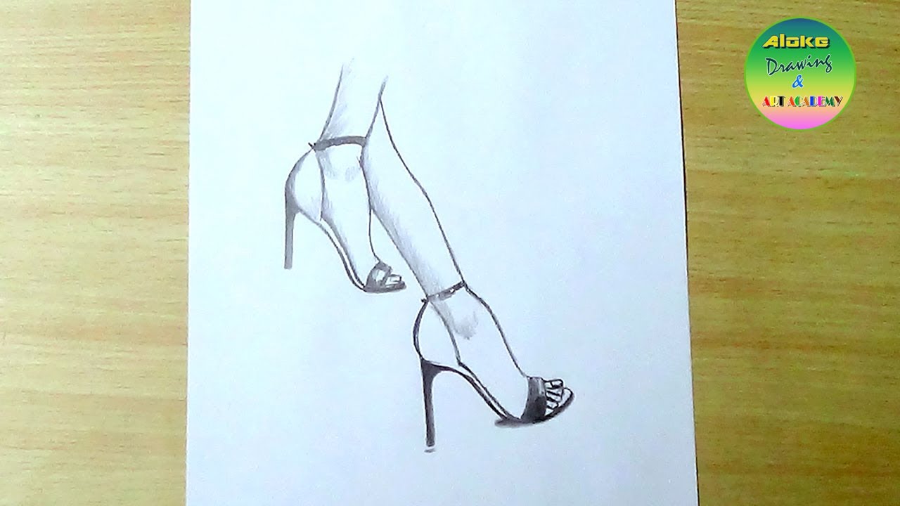 How to draw feet with high heels shoes// pencil sketch//shoes drawing ...