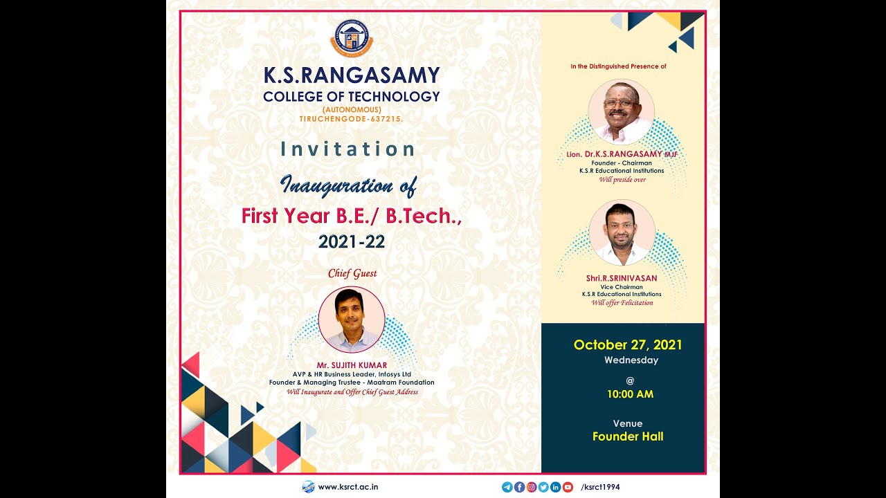 Inauguration of First Year B.E. / B.Tech. 2021-22 - YouTube