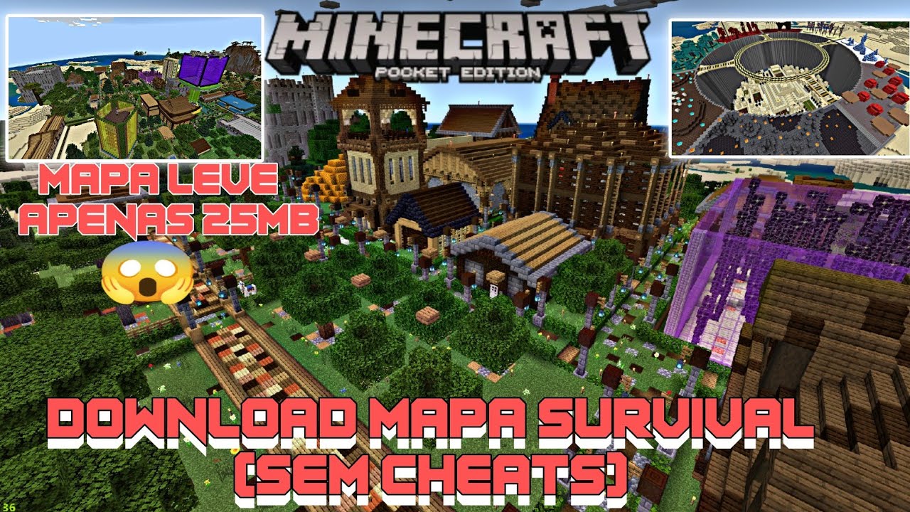 DOWNLOAD MAPA SURVIVAL no MINECRAFT BEDROCK!! MAPA LEVE com 25MB 😱 ...