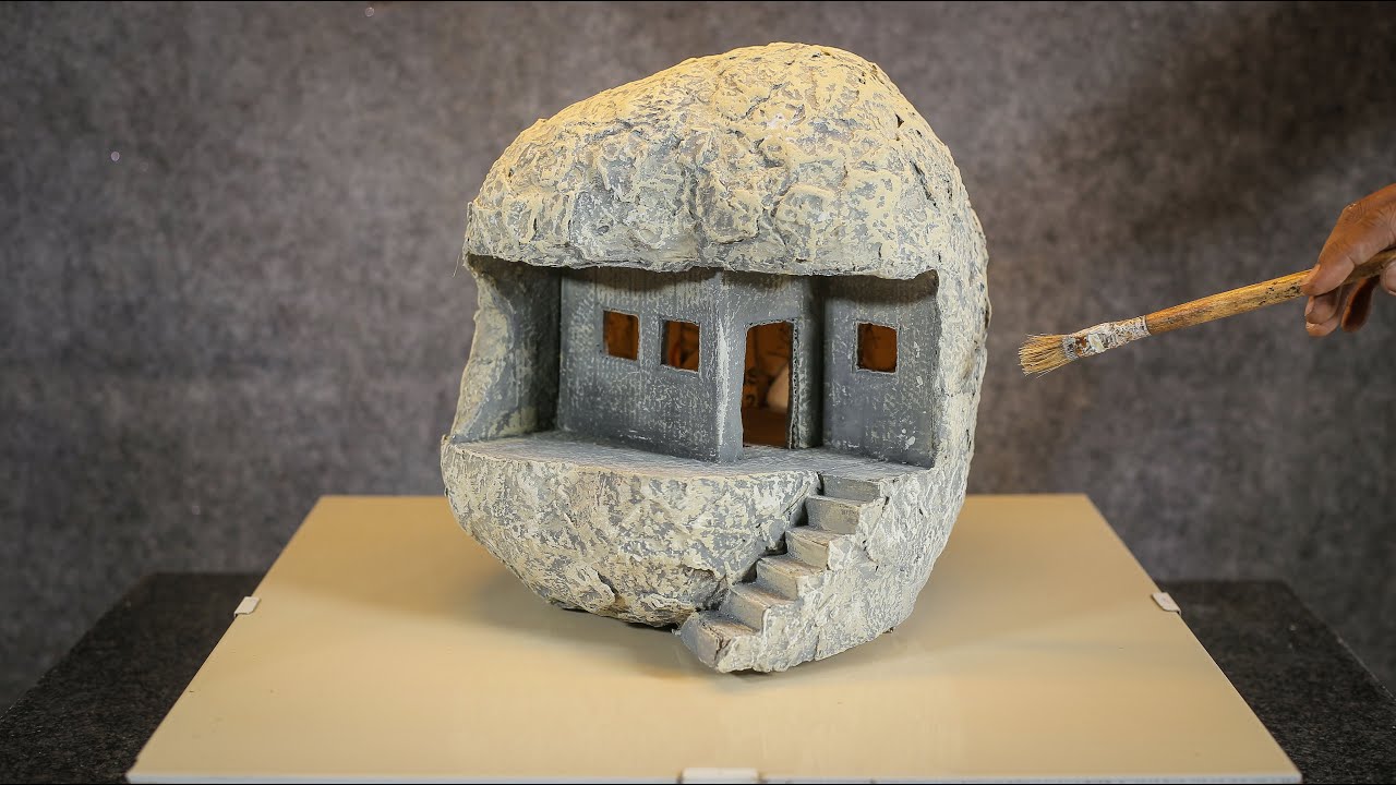 making stone house from cardboard - YouTube