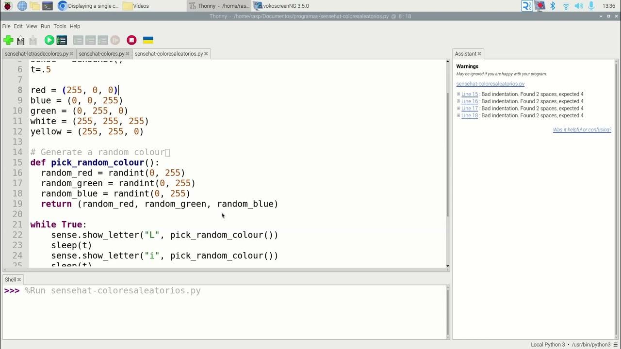 SenseHat Colores aleatorios Funciones Python Raspberry Pi Fatimars Robótica IES Monterroso - YouTube
