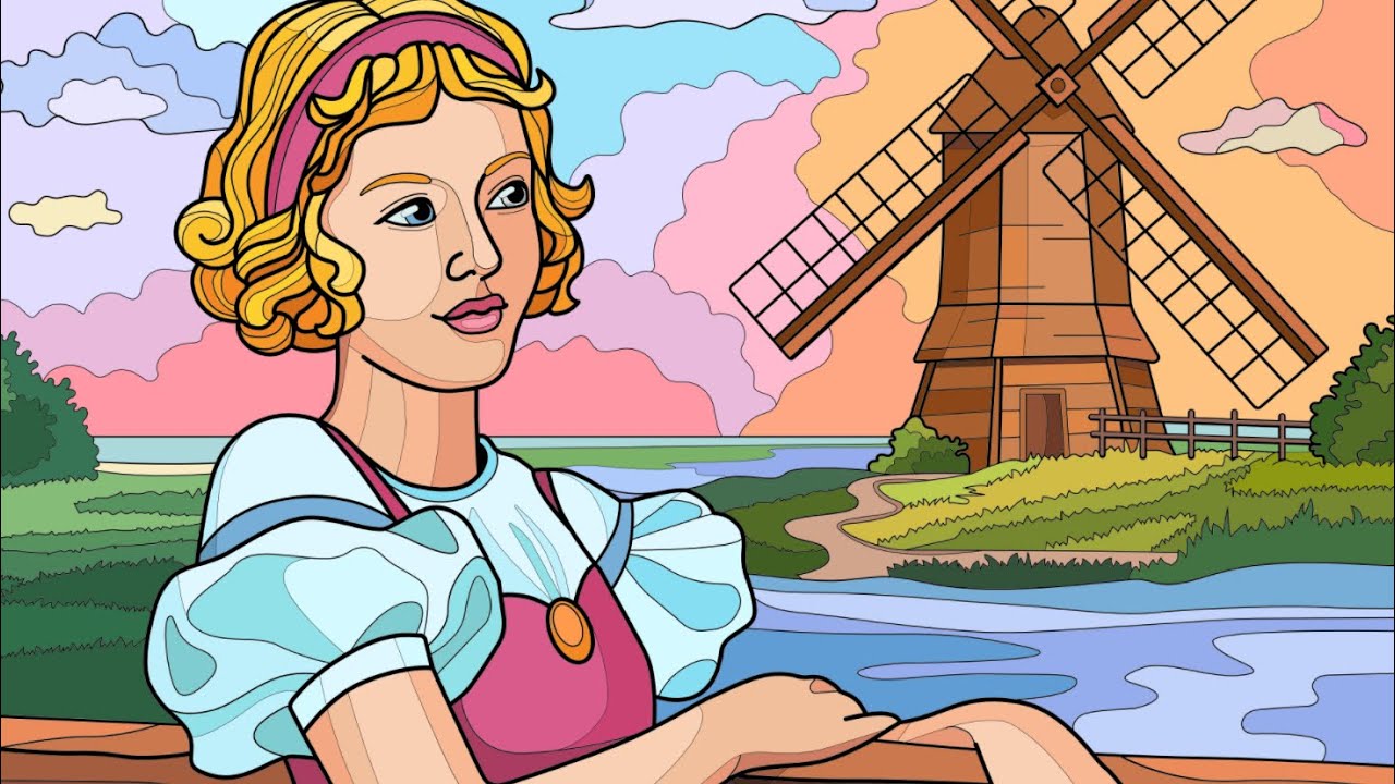 Girl reading a letter looking at windmill Hey Color app Paint by ...