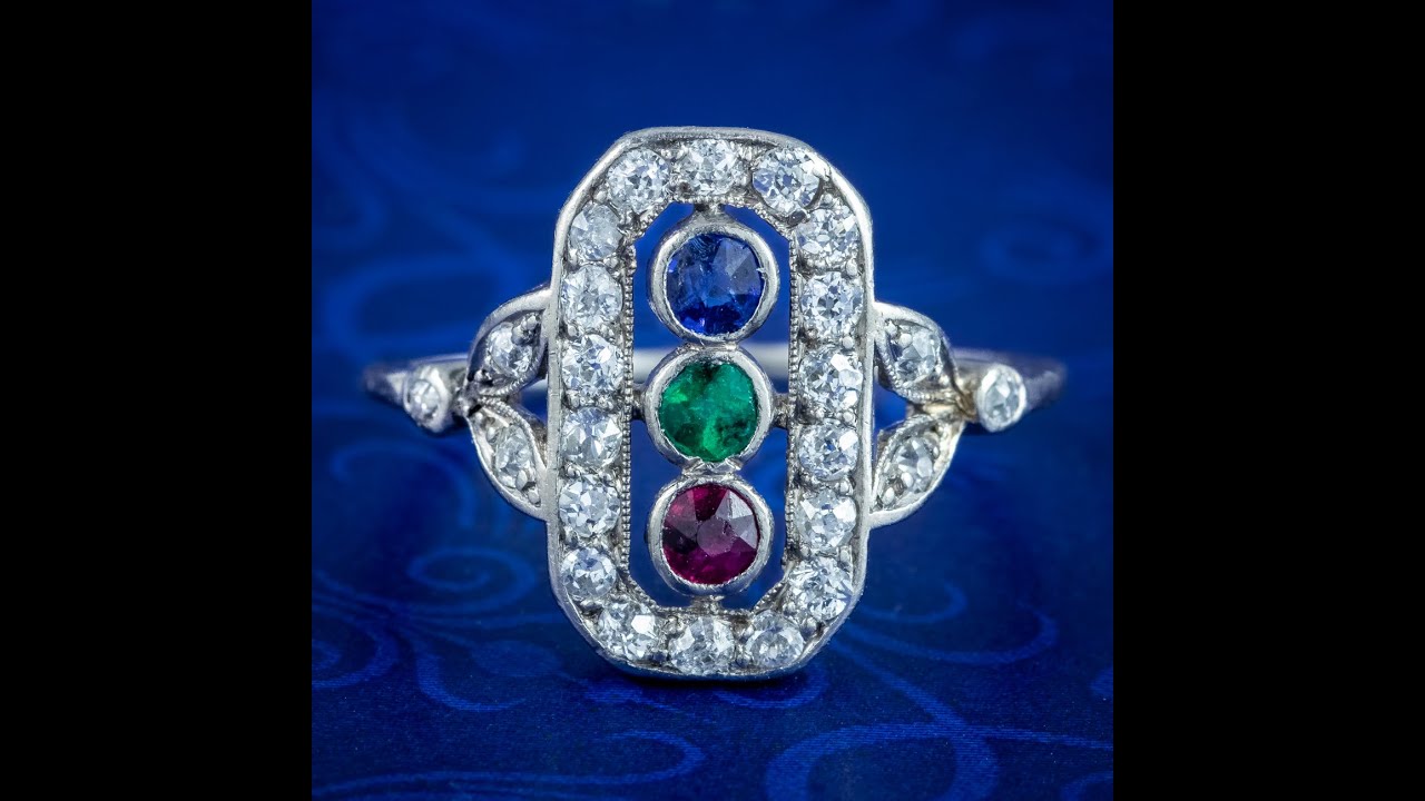 Antique Art Deco Emerald Ruby Topaz Diamond Cluster Ring - YouTube