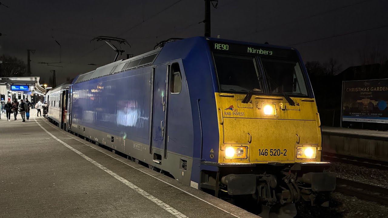 146 520 ziehend !! RE90 Abfahrt Waiblingen von Stuttgart n. Nürnberg ...