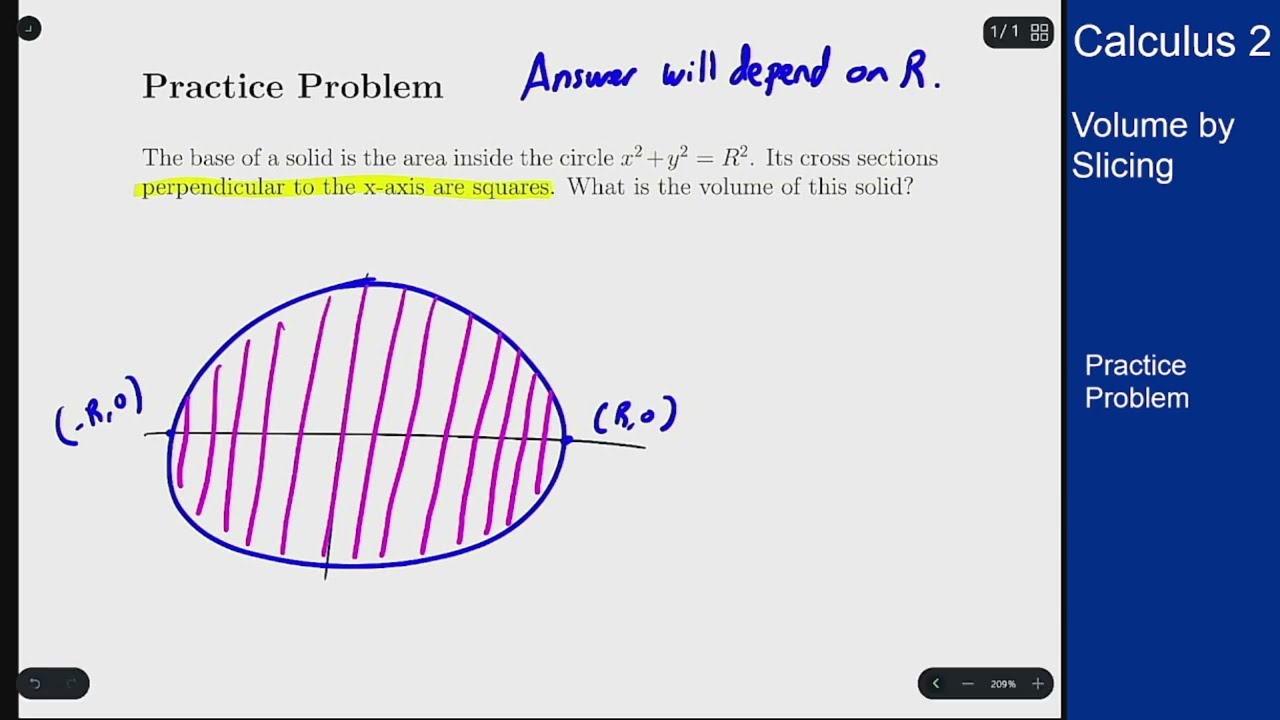 Calculus 2 - Volume by Slicing - Practice Problem - YouTube