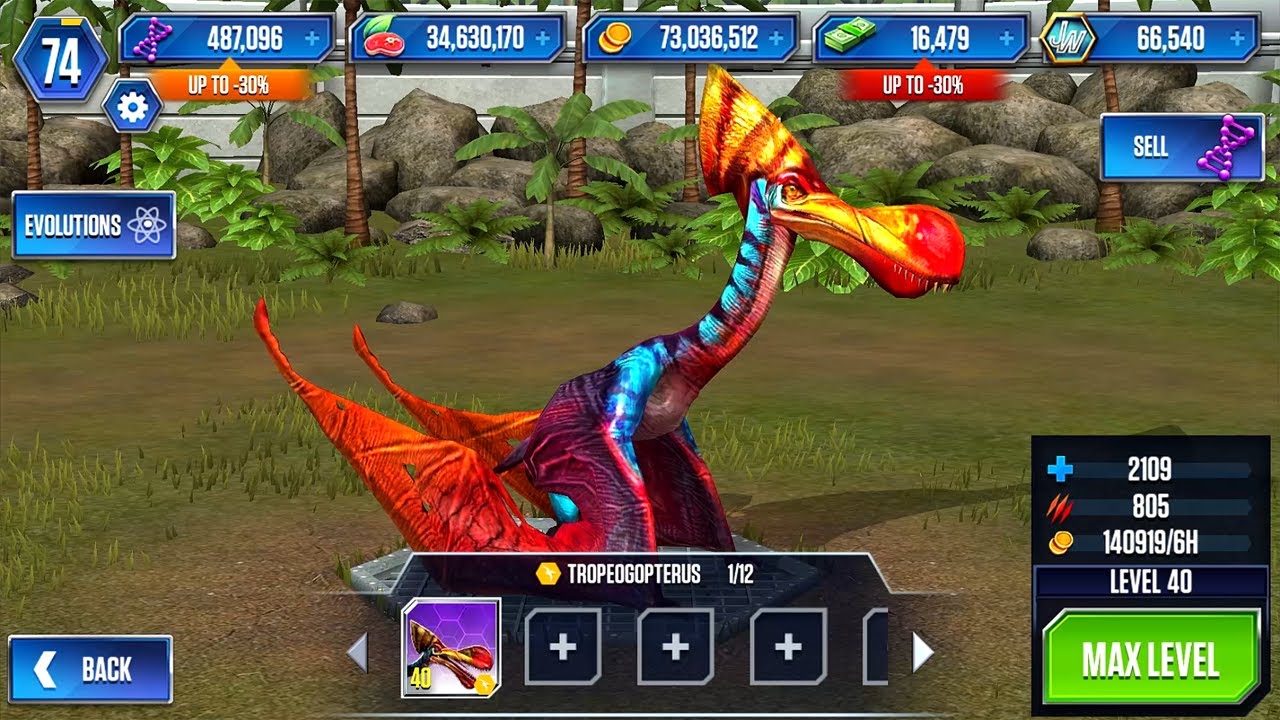 TROPEOGOPTERUS MAX LEVEL 40 - Jurassic World The Game - (iOS, Android ...