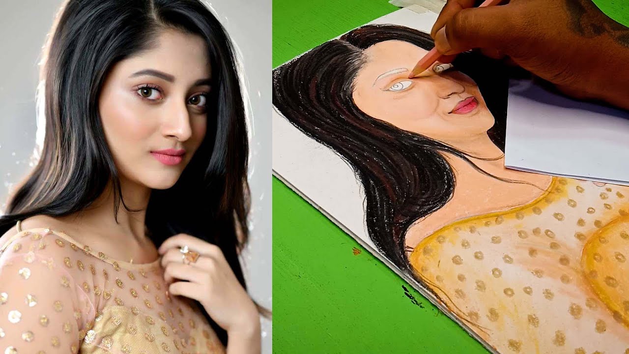 Actress Puja Cherry Roy portrait with oil pastel color | Puja cherry 🍒 ...