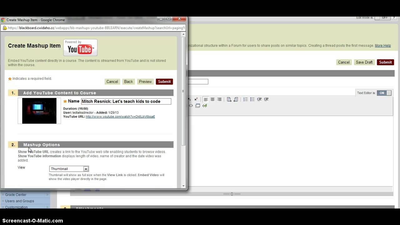 Mashup Video Tool in Blackboard - Student Tutorial - YouTube