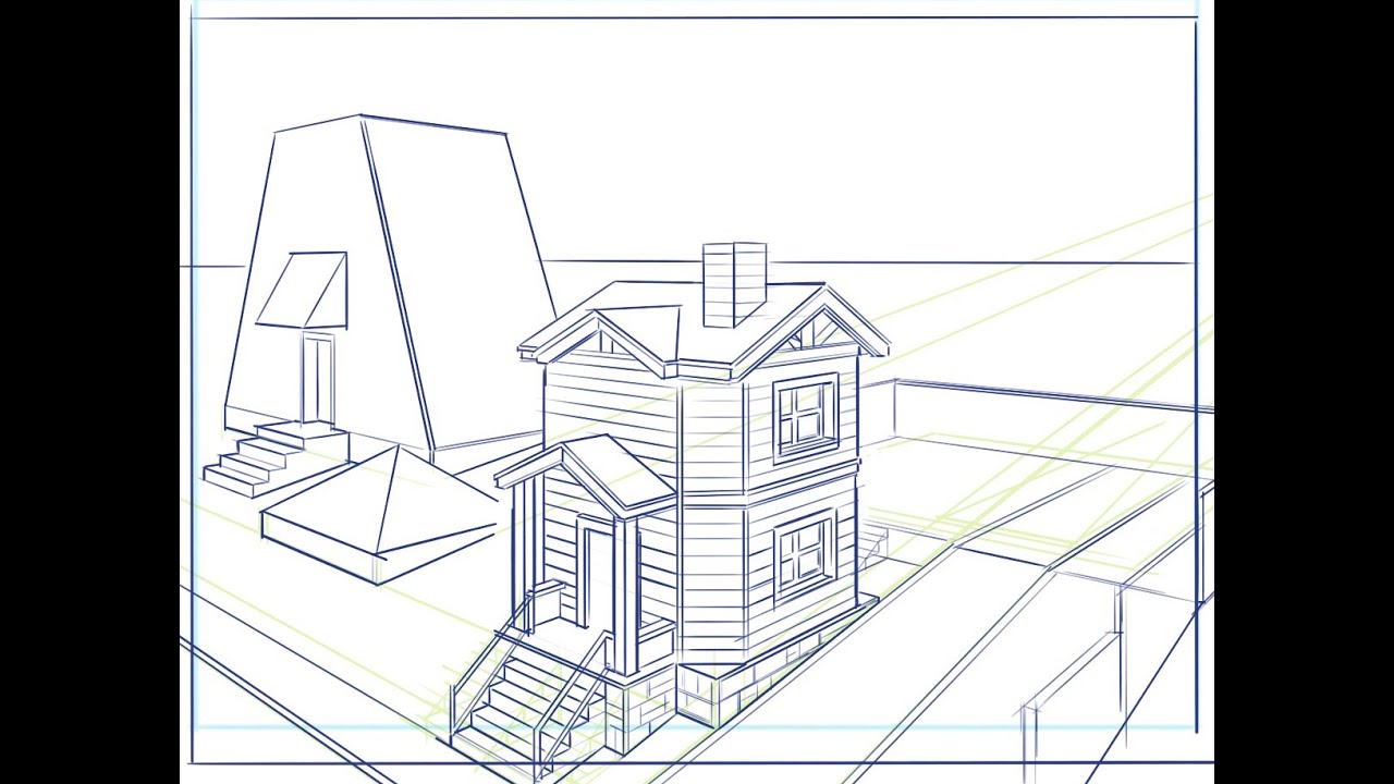 Perspective house drawing with inclined planes - YouTube