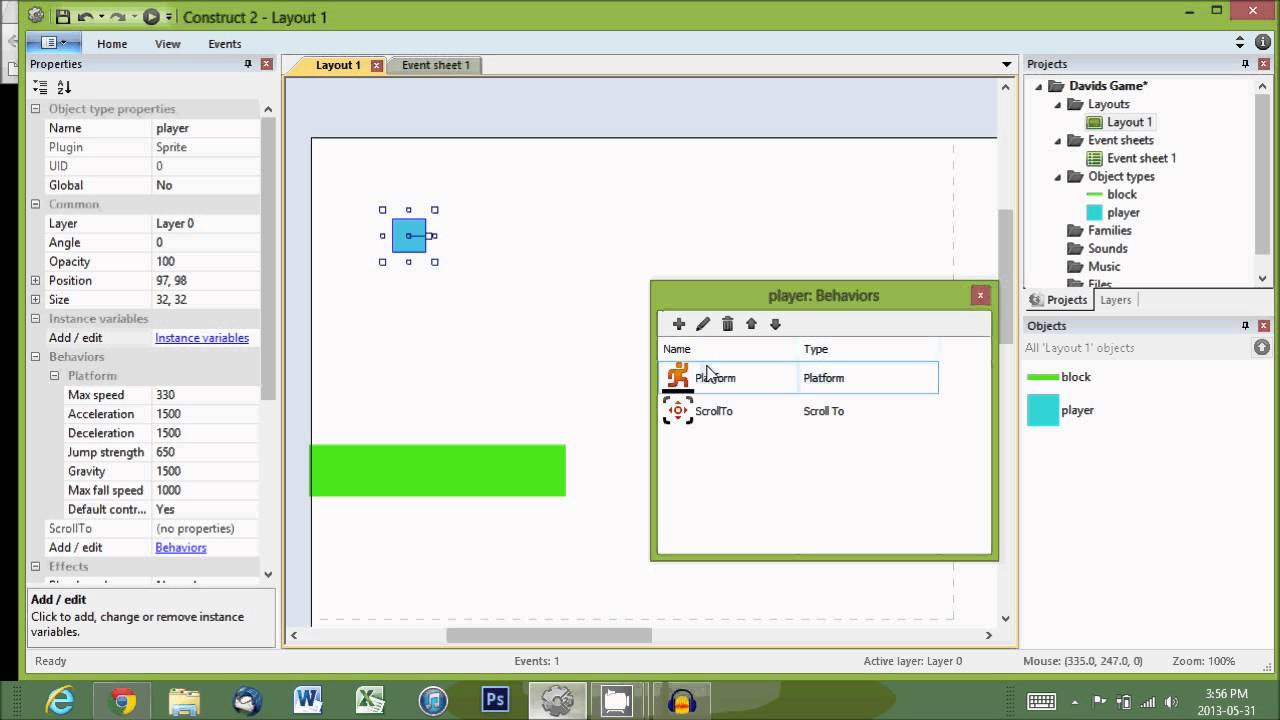 Construct 2: Player Camera and Jump Through blocks 3/5 - YouTube