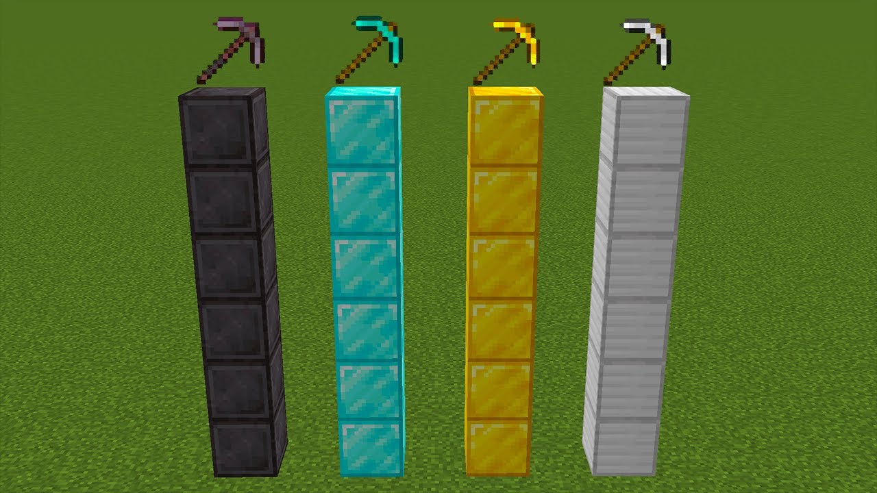 netherite pickaxe vs diamond pickaxe vs gold pickaxe vs iron pickaxe ...