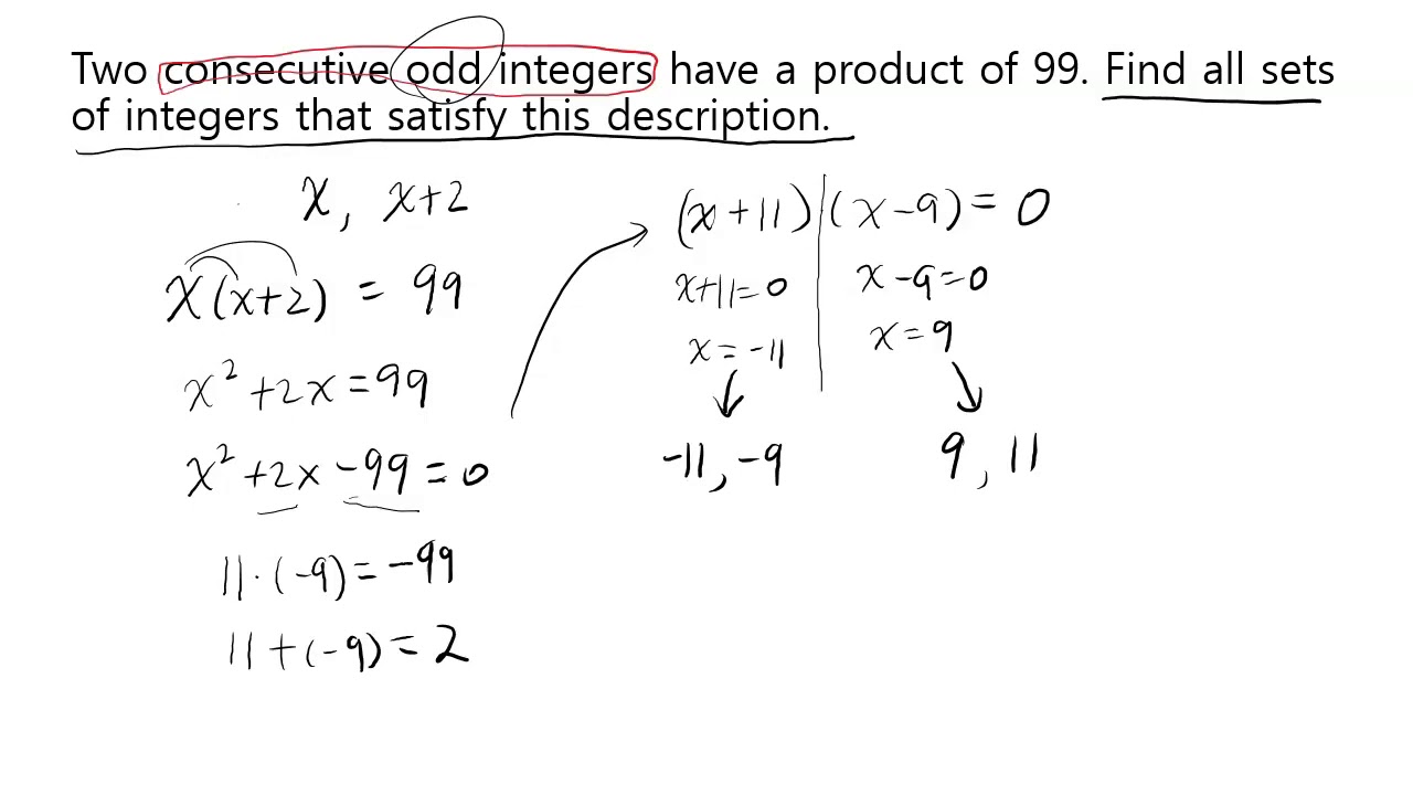 Quadratic equation word problem: Integers 1 - YouTube