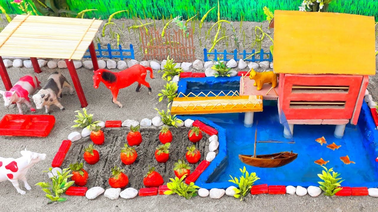 DIY mini Farm Diorama with house for cow, pig, fish | DIY cow house ...