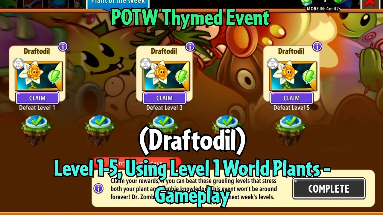 PvZ2 POTW Thymed Event: (Draftodil), Level 1-5, Using Level 1 World ...
