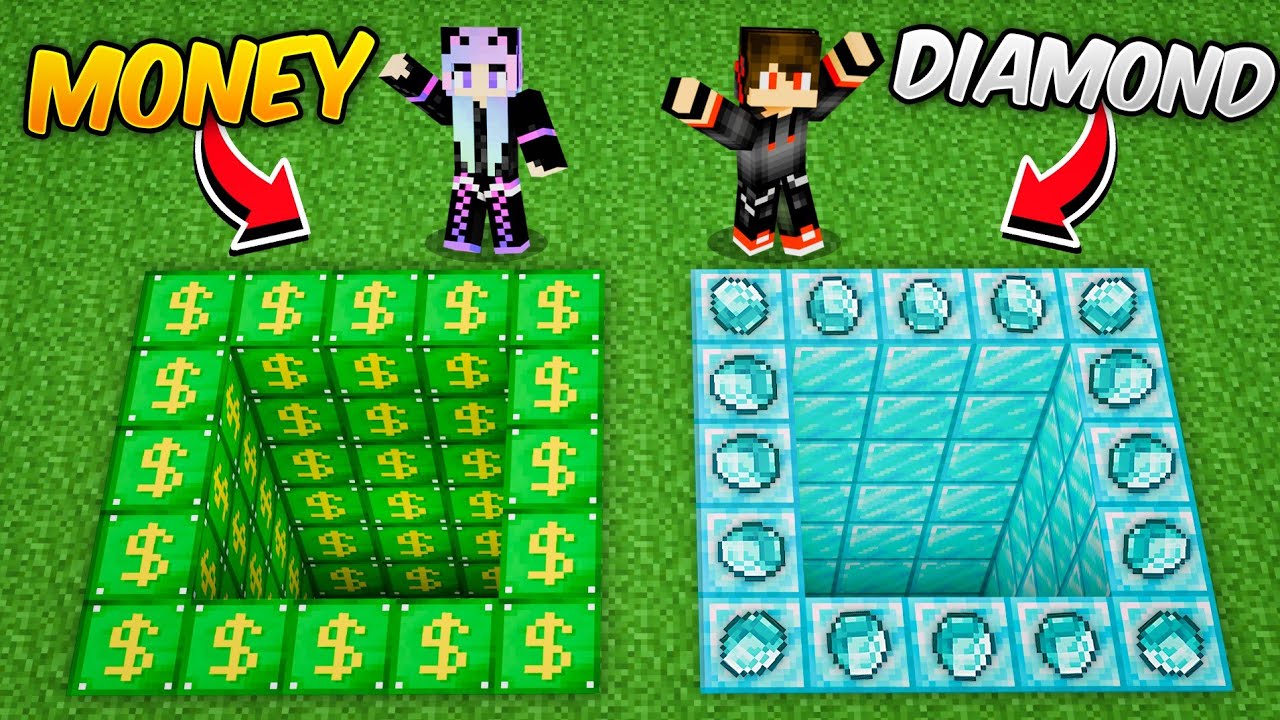 MONEY vs DIAMOND Secret Pit Challenge in Minecraft - YouTube