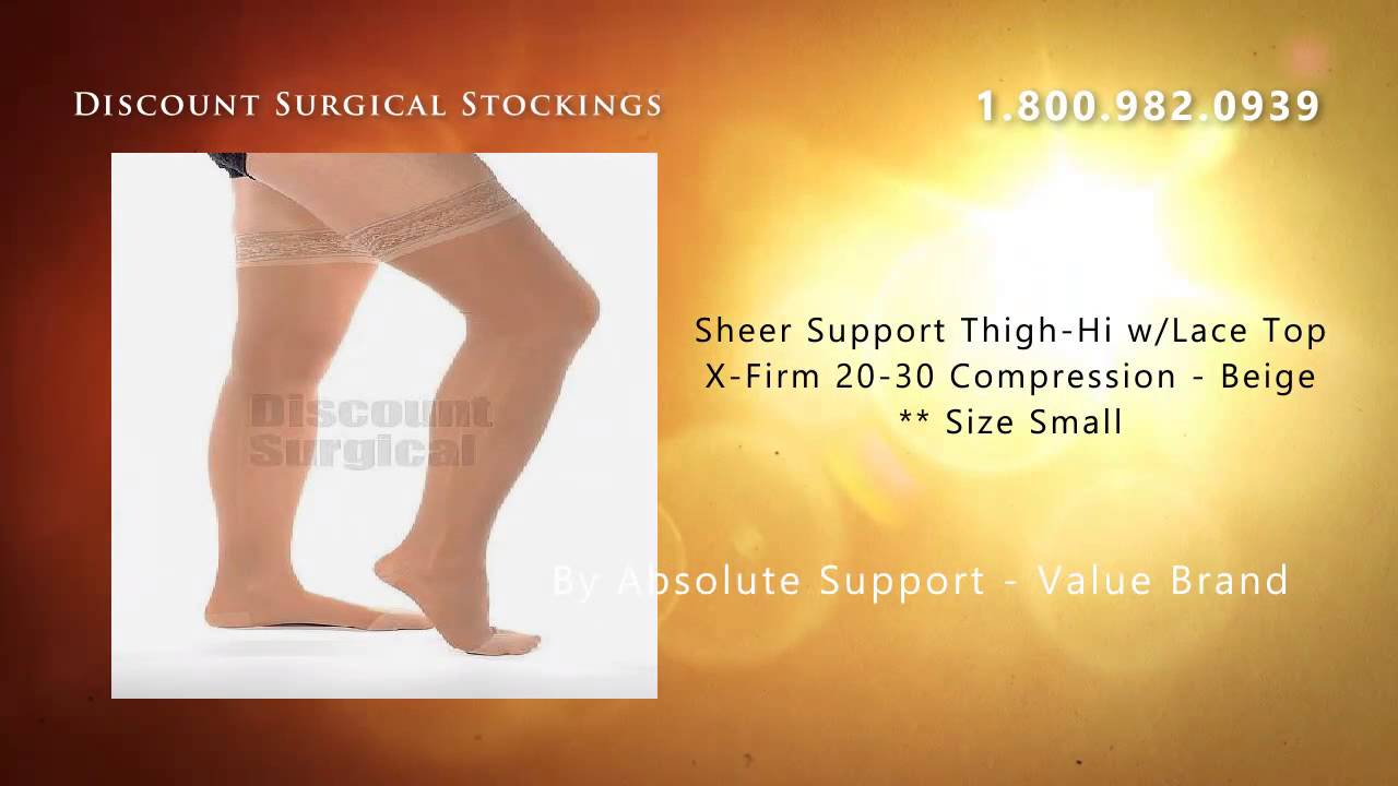 Sheer Support Thigh-Hi w/Lace Top X-Firm 20-30 Compression - - YouTube
