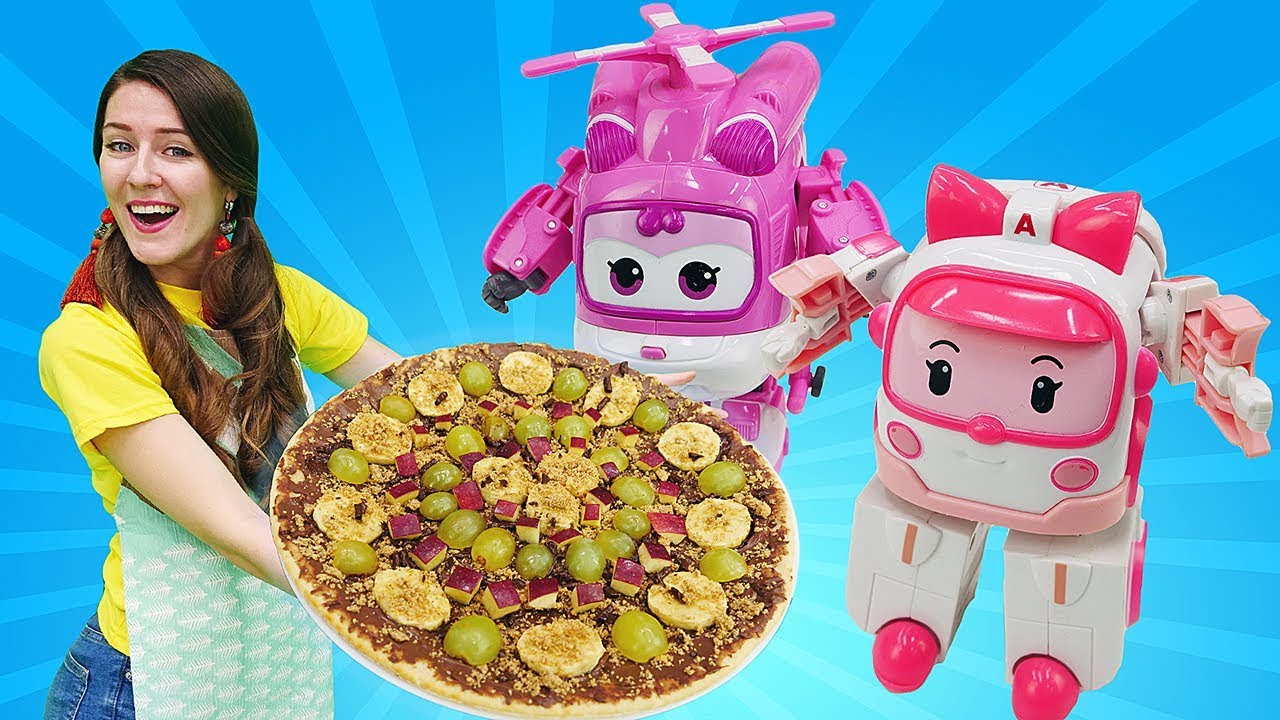 Super wings Dizzy y Robocar Amber preparan una pizza. Cocina para niños ...
