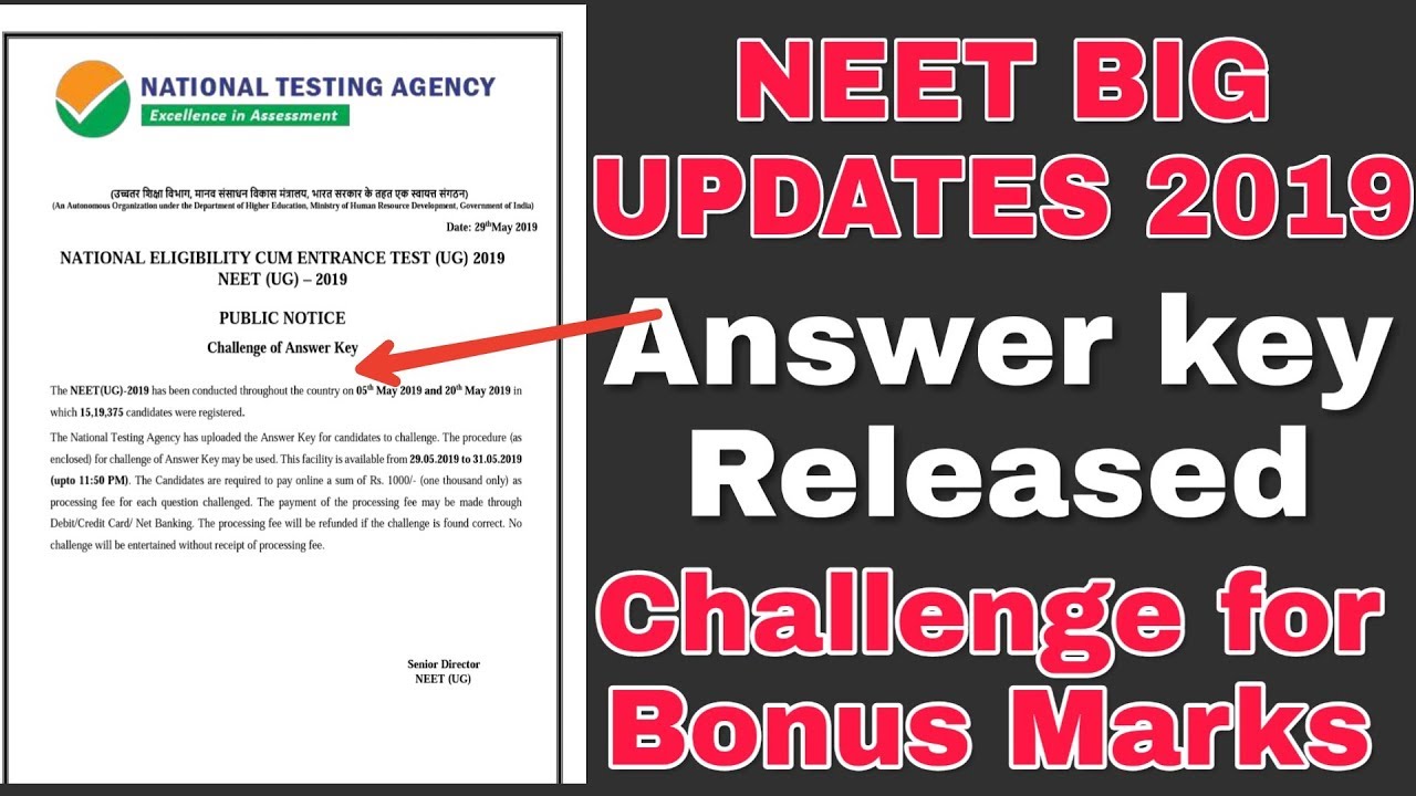 NEET Released Answer Key, Challenge for your Bonus Marks 2019 - YouTube