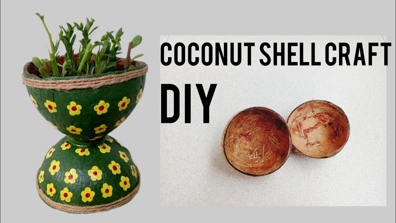 How to make simple planting pot with coconut shell l Sowdarya Shines ...