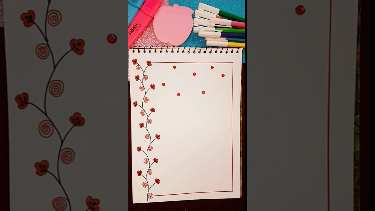 "Simple Floral Border Design | Aesthetic Notebook Front Page | Easy ...