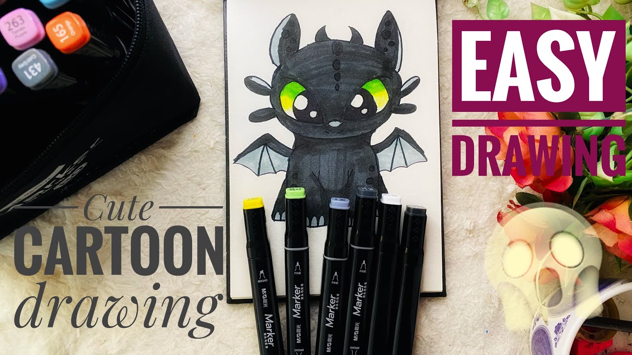 Cute dragon 🐉 drawing with alchol markers - YouTube