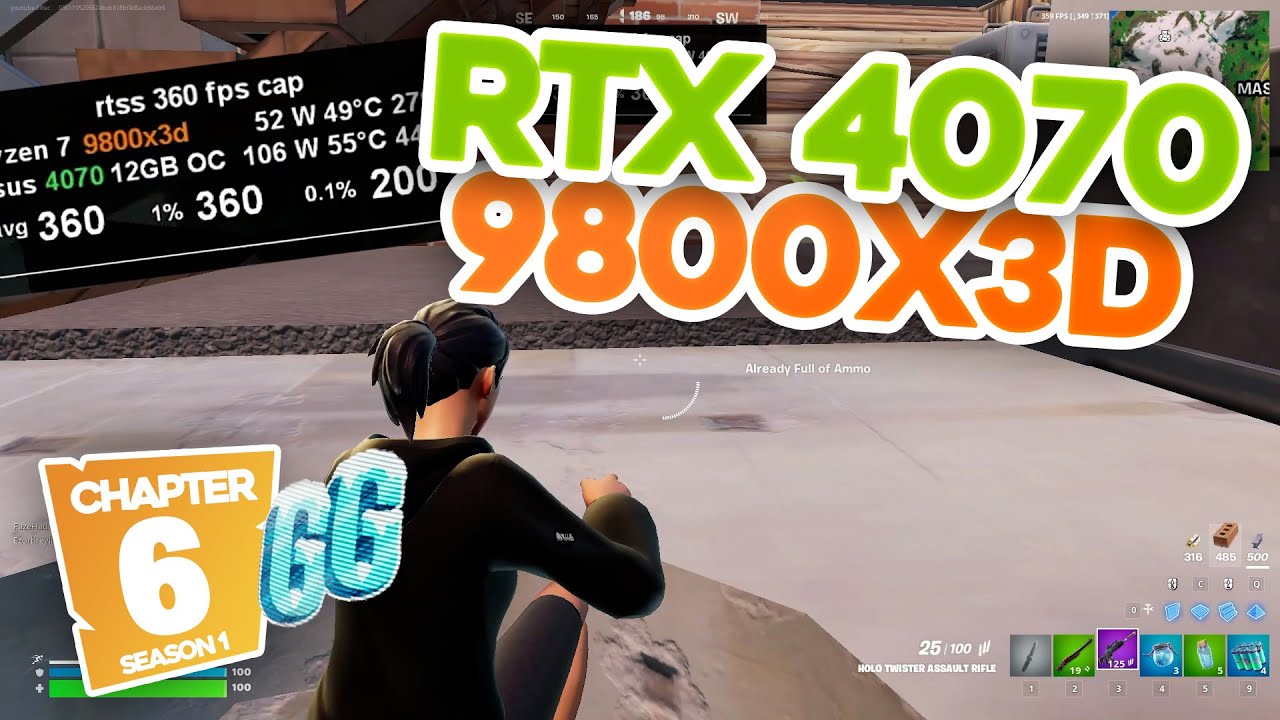 RTX 4070 9800X3D rtss 360 fps cap ranked fortnite comp performance mode ...
