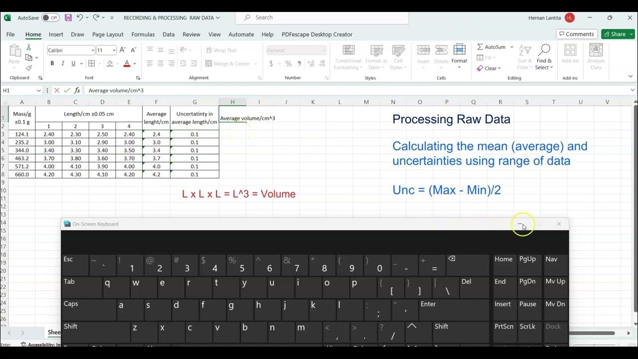 Recording and Processing Raw Data Using Spreadsheet (Excel) - YouTube
