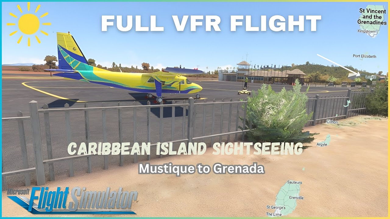 SVG Air BN2 Islander |FULL VFR FLight in the Caribbean Islands-Mustique ...