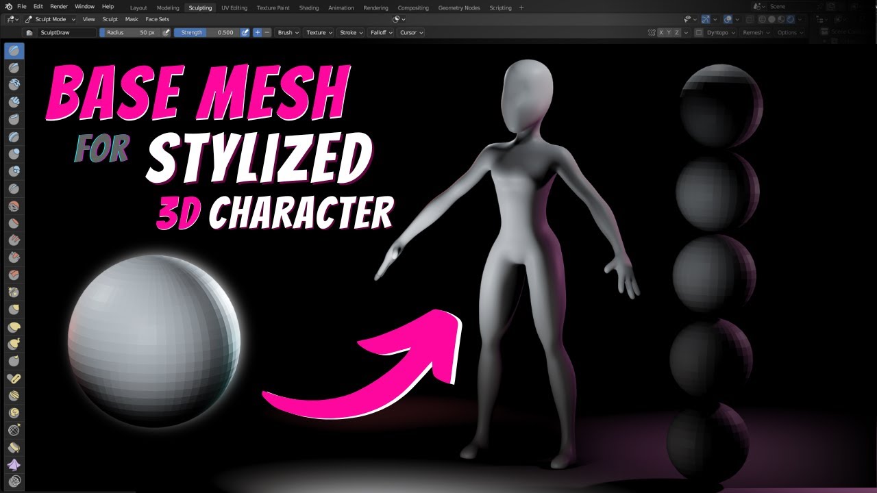 SCULPTING Female Base Mesh - CUSTOM 3D Stylized Character in BLENDER ...