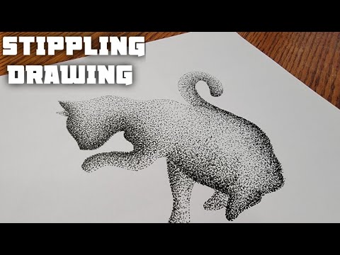 Stippling Drawing #57 - How to Draw a Cute Cat Using Dots| Pencil Drawing Portrait | Stippling ...