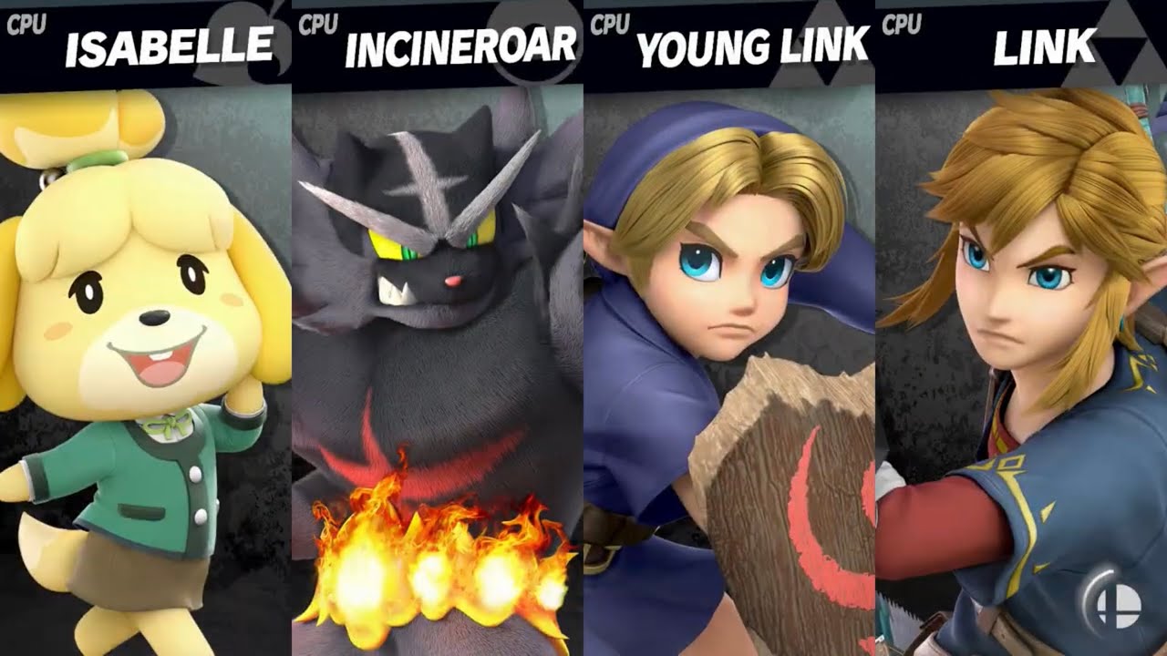 Super Smash Bros. Ultimate - Isabelle vs Incineroar vs Young Link vs ...