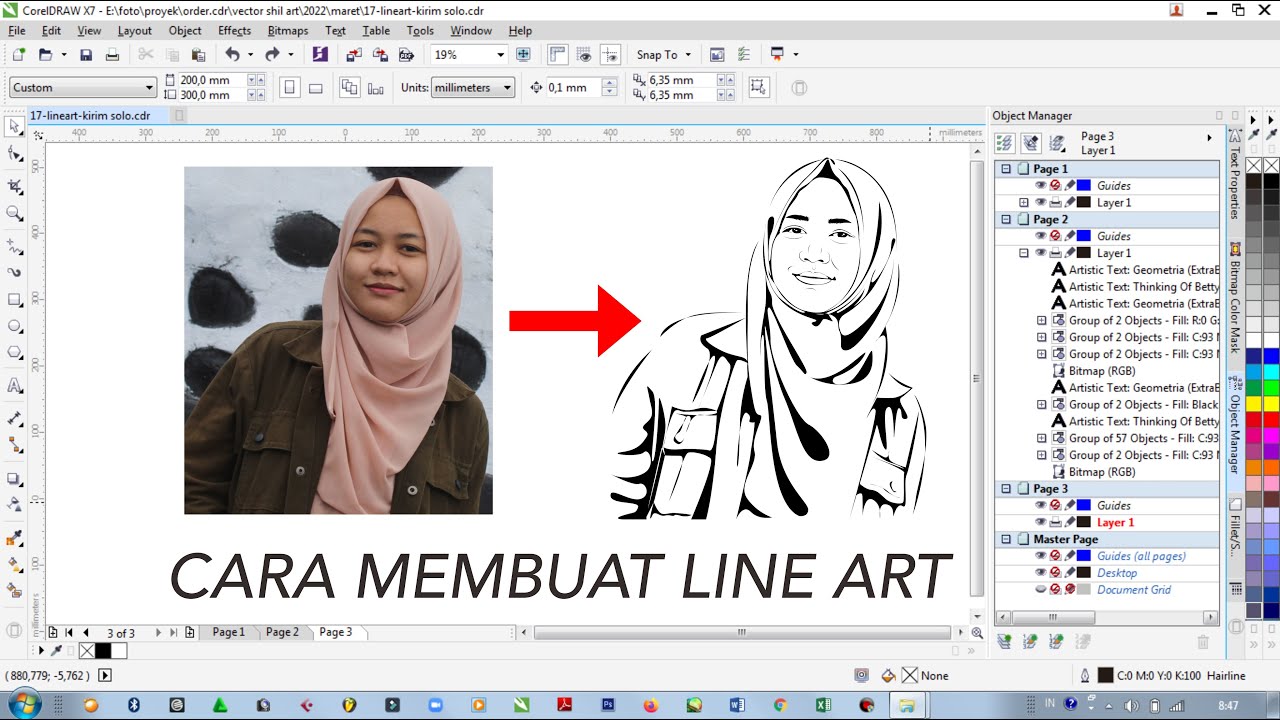 TUTORIAL CORELDRAW : Cara Membuat Line Art di Corel Draw (How to make a ...
