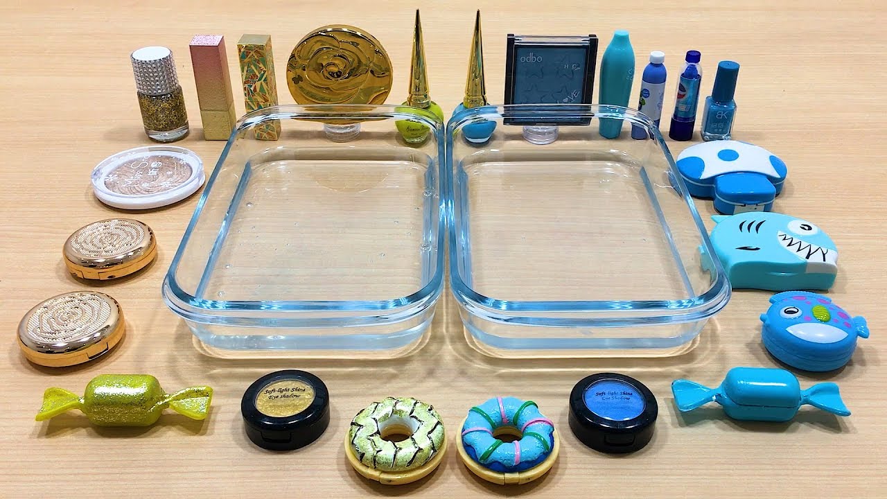 BLUE vs GOLD | Mixing Makeup Eyeshadow into Clear Slime! Special Series ...