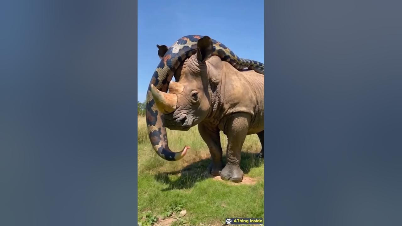 The python snake attacked the rhinoceros ! অজগর সাপ গণ্ডারকে আক্রমণ ...