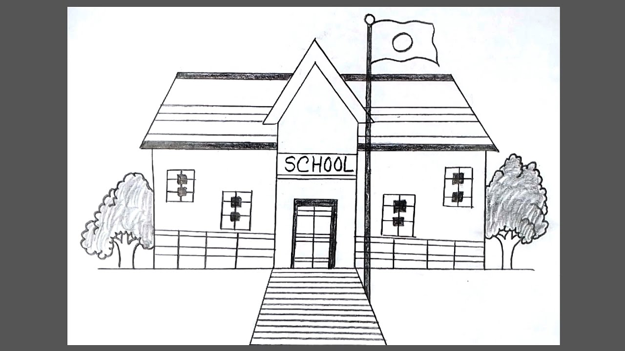 School scenery drawing | My school drawing with pencil | Drawing for ...