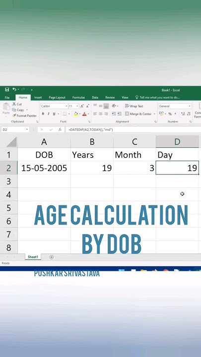 Excel Tricks and Tips - Calculate Age by DOB | Pushkar Srivastava #shorts - YouTube