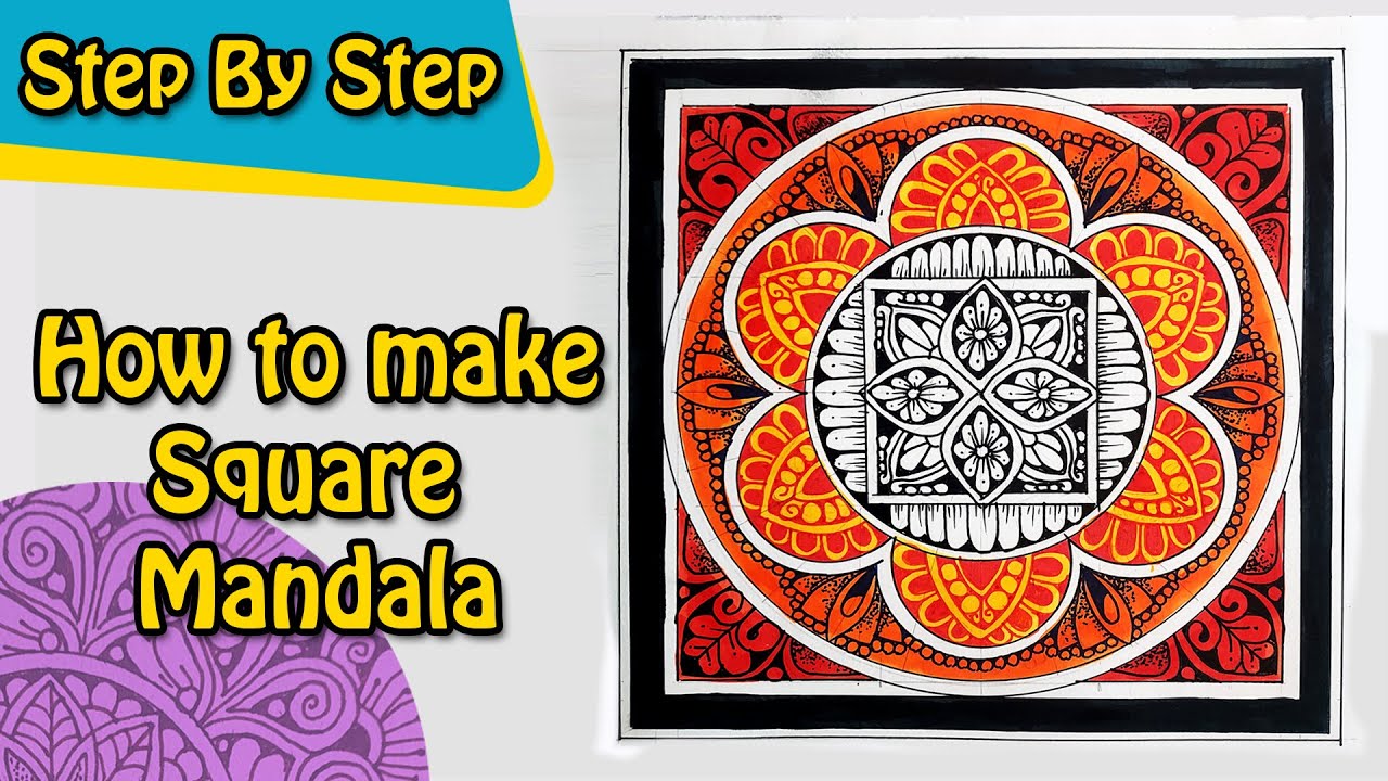 How to draw MANDALA ART for beginners || Easy Square Mandala Art || # ...