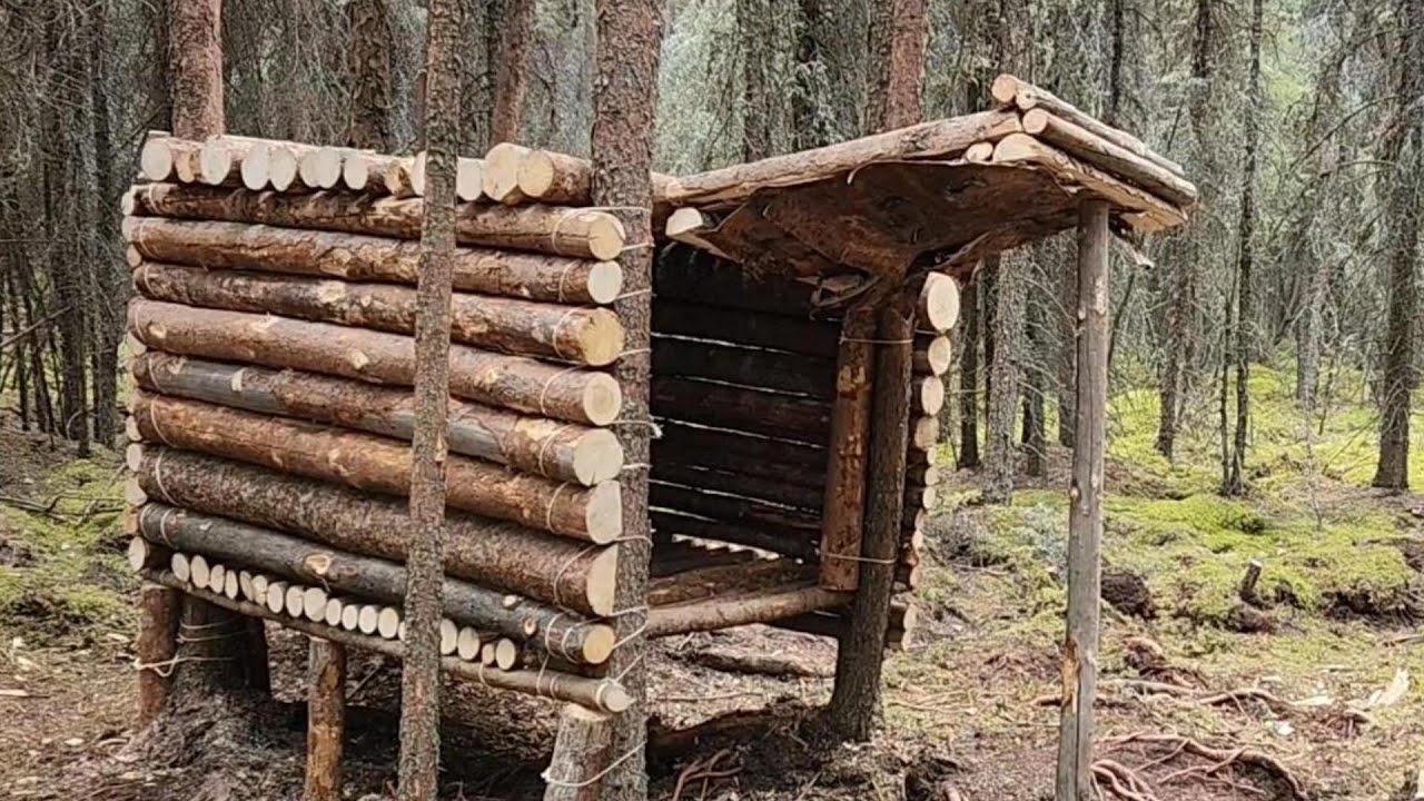 Building A Bushcraft Log Cabin Shelter | Start To Finish - YouTube