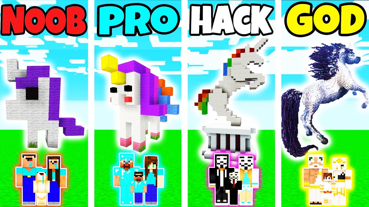 Minecraft: UNICORN BUILD CHALLENGE - NOOB vs PRO vs HACKER vs GOD in ...