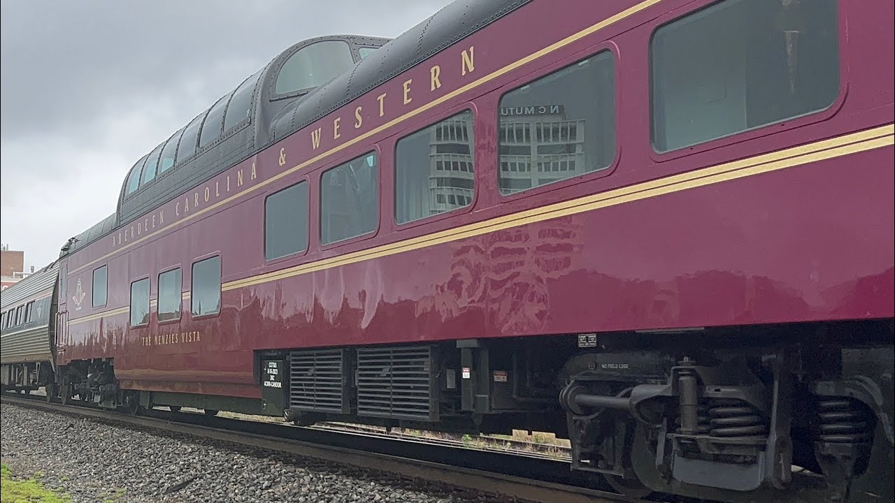 (RARE) AMTK 80 Double Heading with ACWR Dome car departing DNC - YouTube