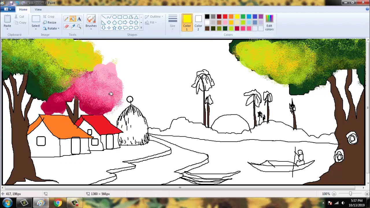 How to draw a beautiful scenery in computer - YouTube
