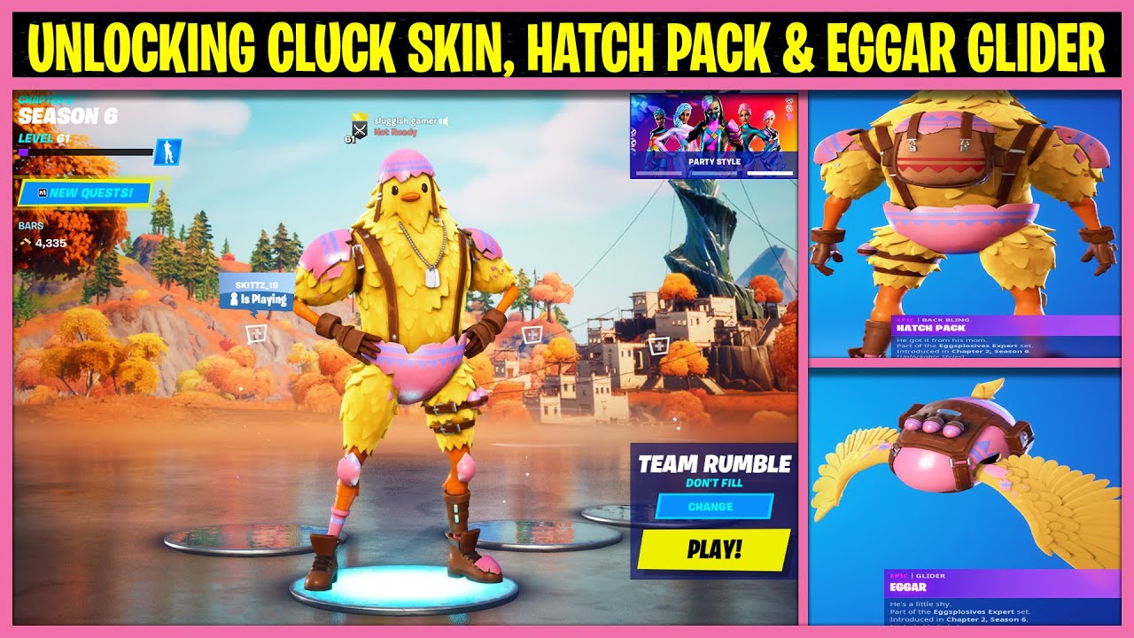 Unlocking CLUCK Skin, HATCH PACK Back Bling & EGGAR Glider - Fortnite ...
