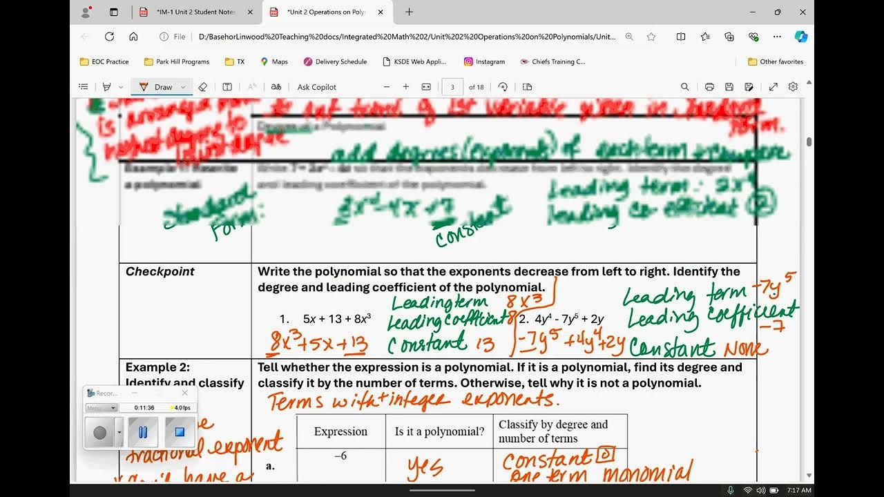 IM2 2 1 Classify, Add and Subtract Polynomials - YouTube