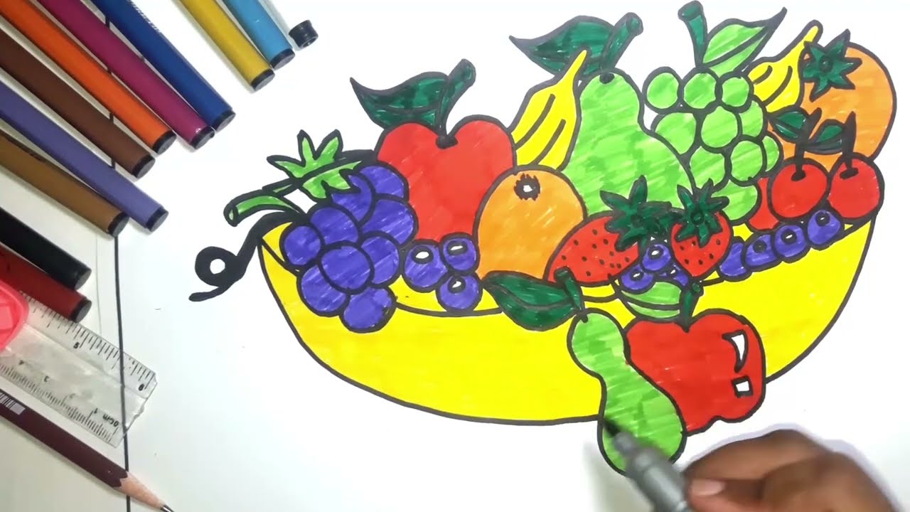 Fruit Bowl Drawing For Kids Free Printable Fruit Colouring Page