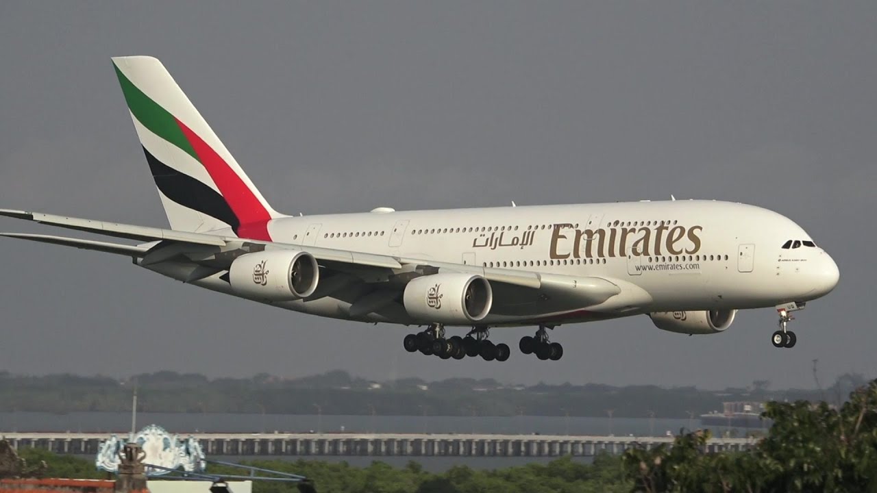 Emirates Airbus A380 Landing At Bali International Airport - YouTube