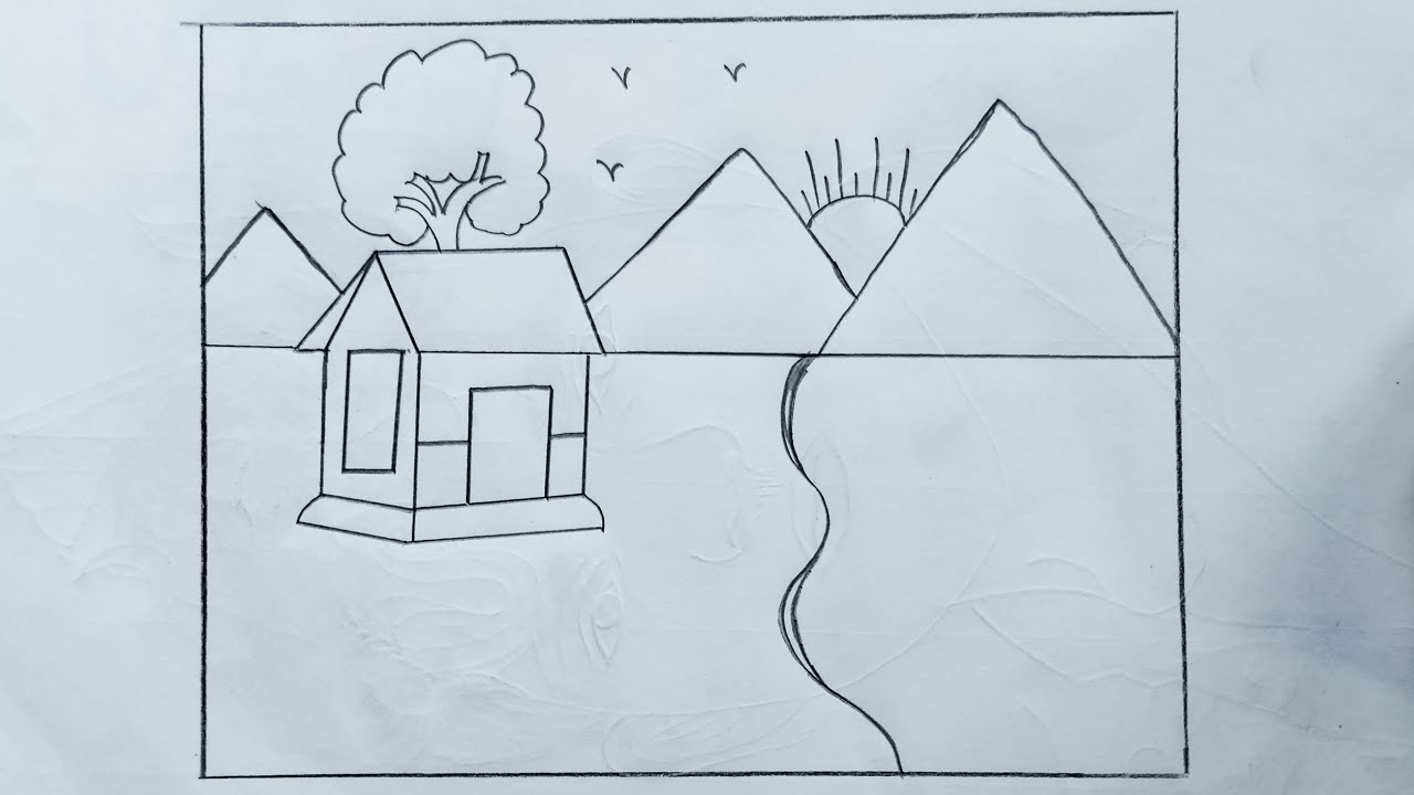 Easy scanerry drawing 🌄 beautiful home 🏡🏘️ sunder sha Chitra Banana ...